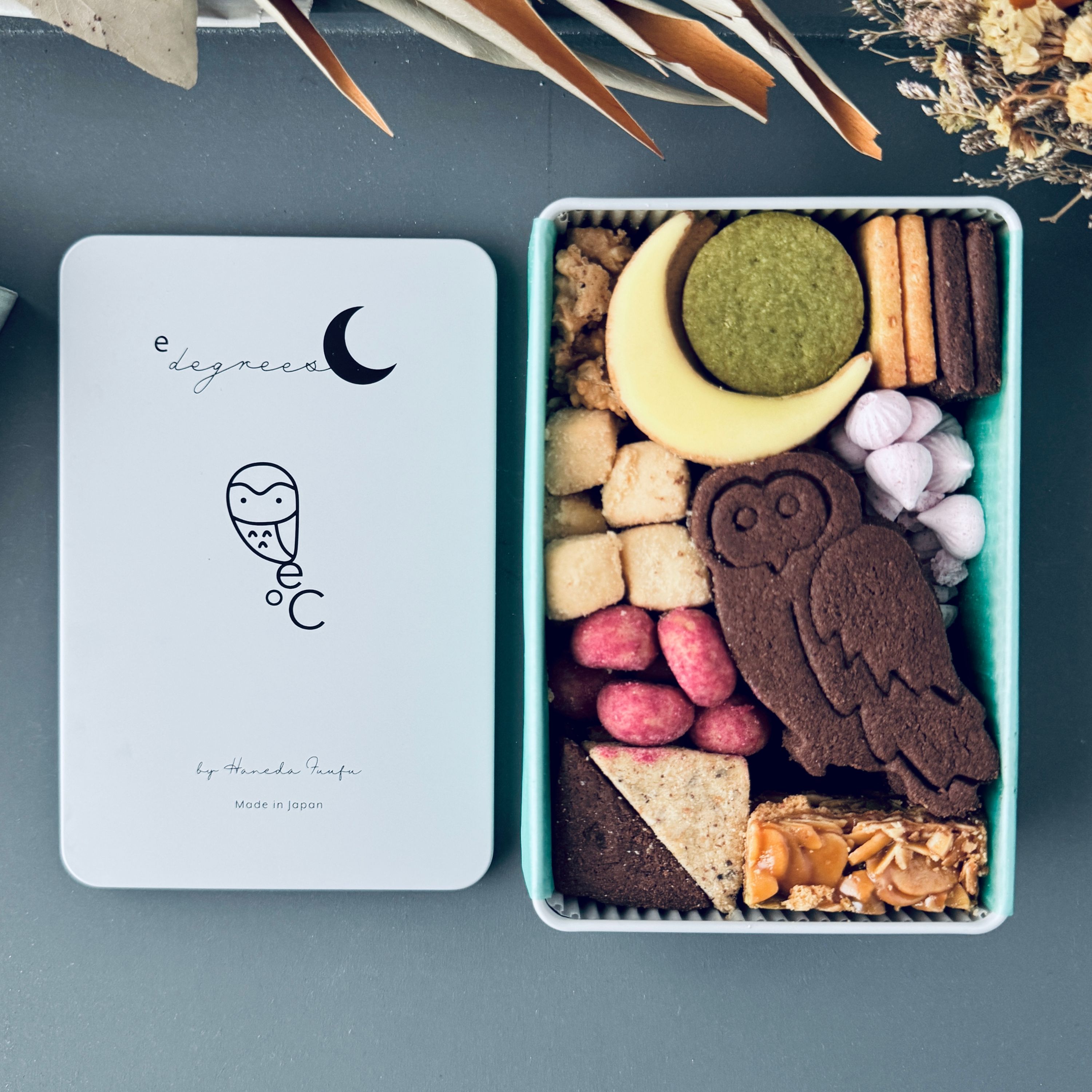 福を呼ぶフクロウとお月さまのクッキー缶 | e℃（イード）のプレゼント・ギフト通販 | TANP（タンプ）