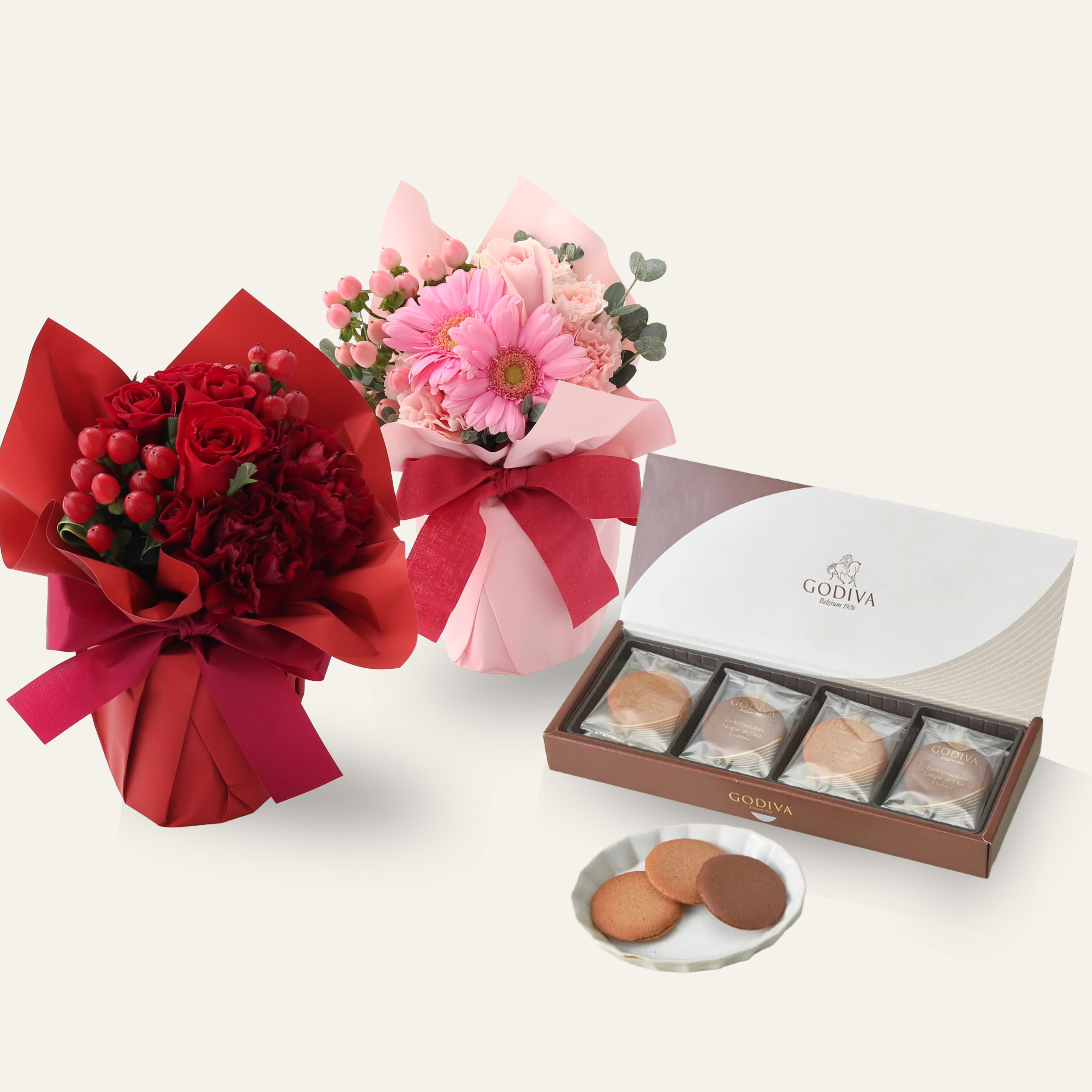GODIVAクッキーとそのまま飾れる生花 アレンジメントセット | TANP Flower（タンプフラワー） GODIVA（ゴディバ）の ...